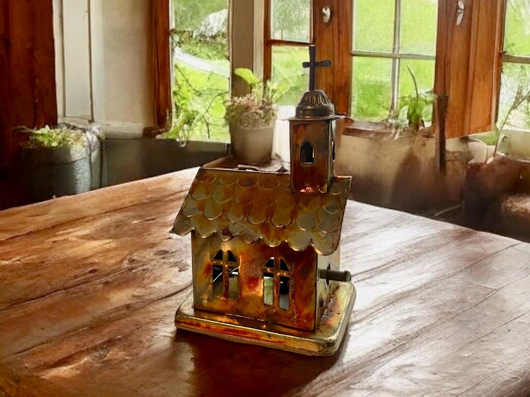 Vintage Copper Tin Metal Church Music Box - Etsy