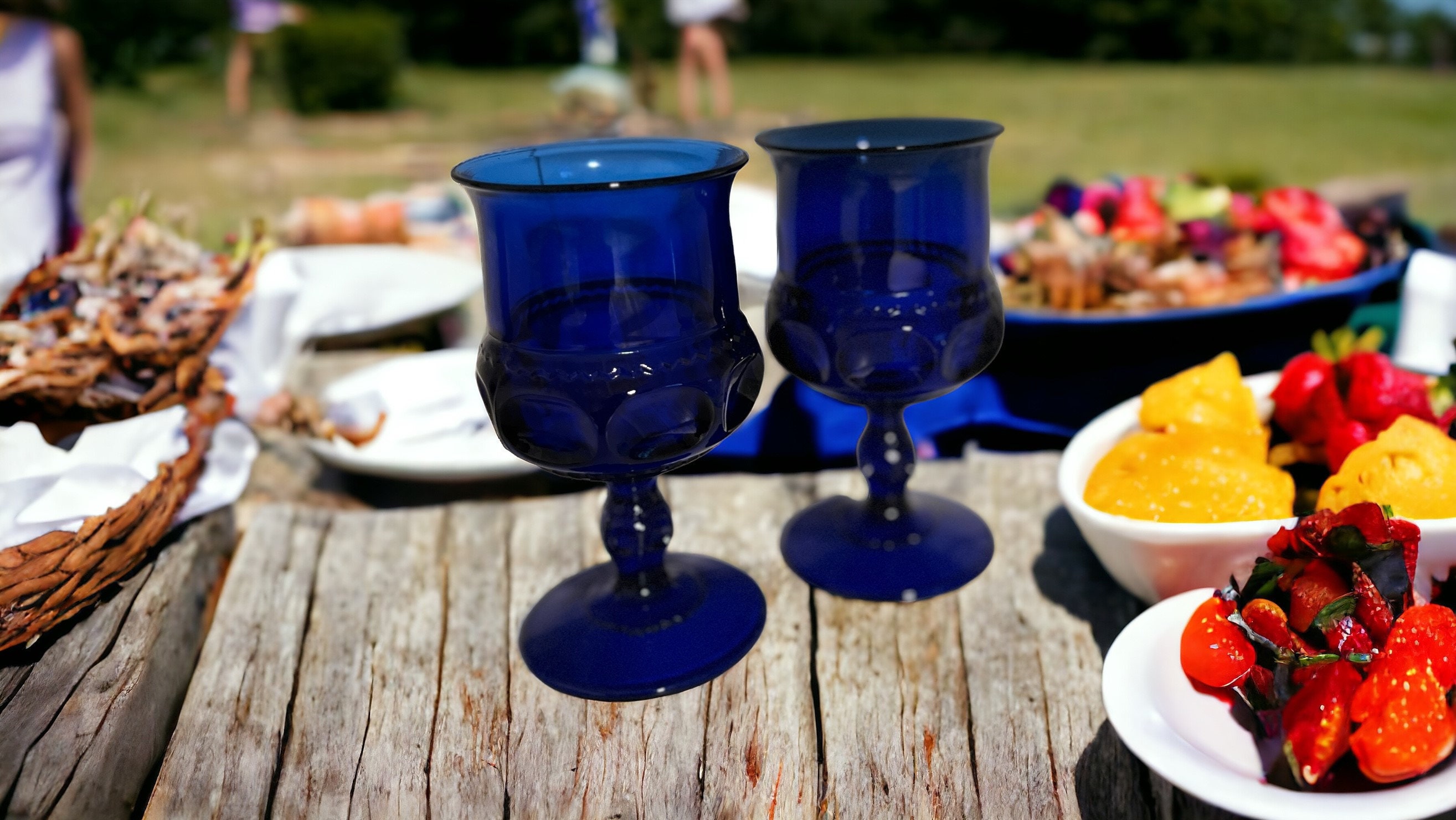 Vintage Indiana Glass Kings Crown Cobalt Blue Thumbprint Pattern ...