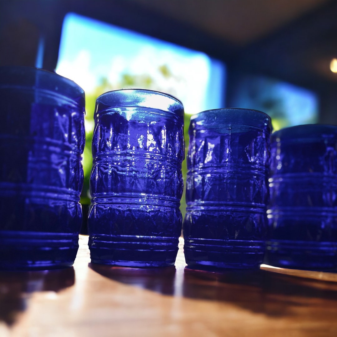 Franceshino Brazil Cobalt Blue Glass Tumblers Diamond Pattern - Etsy