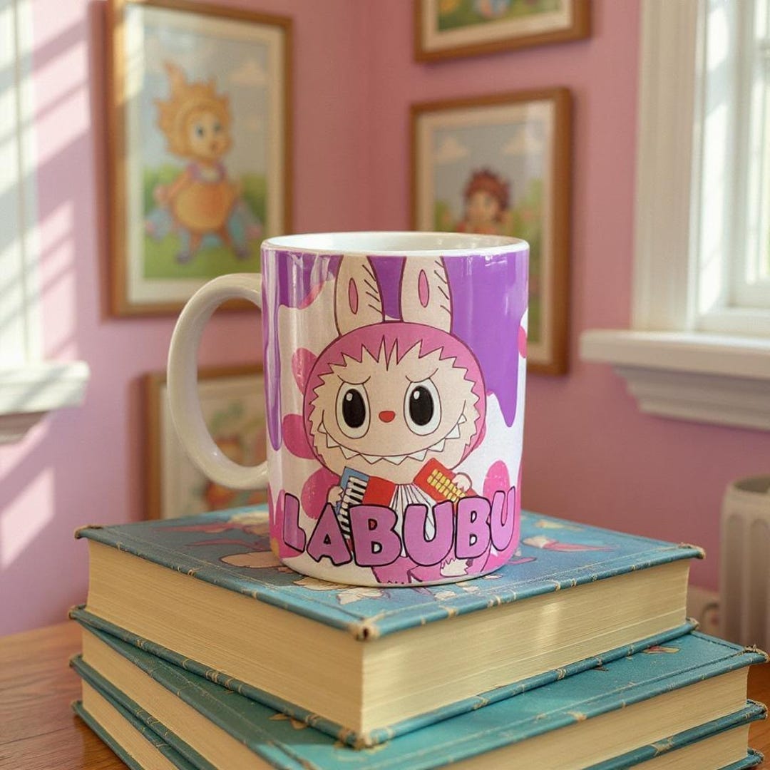 Cute Labubu Purple Pink and White Mug 11 Oz, Cute Labubu Perfect for ...