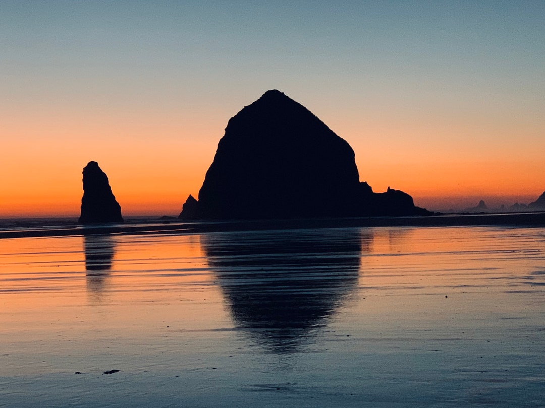 Haystack Rock Reflection at Sunset, Taken in Cannon Beach Along the ...