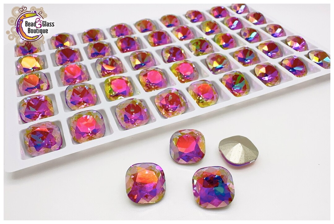 Glass Rhinestone, Cushion Cut 10mm Square 4470, Mermaid LA foiled 4 ...