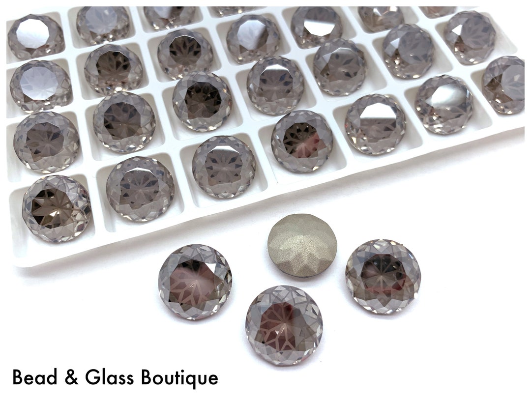 Glass Rhinestone - Lotus Chaton - 14mm Round - Black Diamond (foiled ...