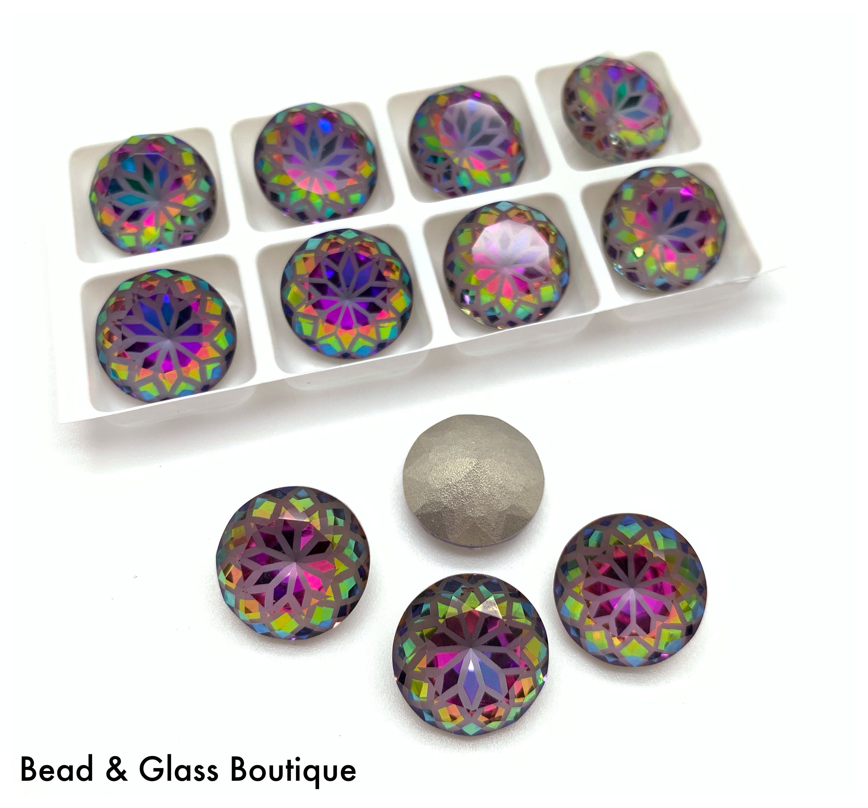 Glass Rhinestone - Lotus Chaton - 14mm Round - Volcano (foiled), 4 ...