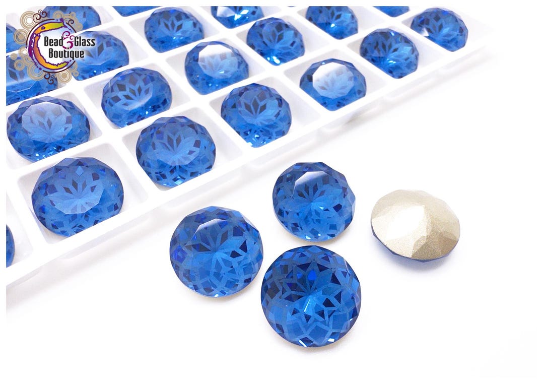 Glass Rhinestone - Lotus Chaton - 14mm Round - Sapphire (foiled), 4 ...