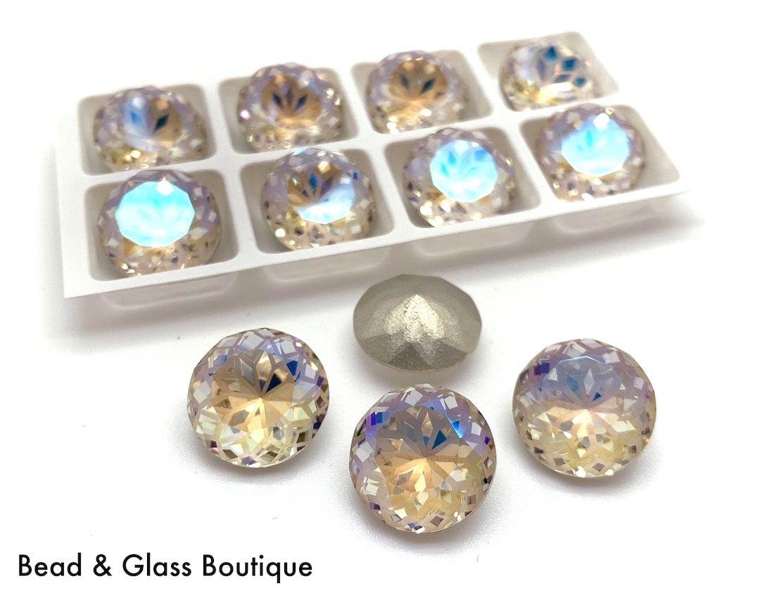 Glass Rhinestone - Lotus Chaton - 14mm Round - Moonlight (foiled), 4 ...
