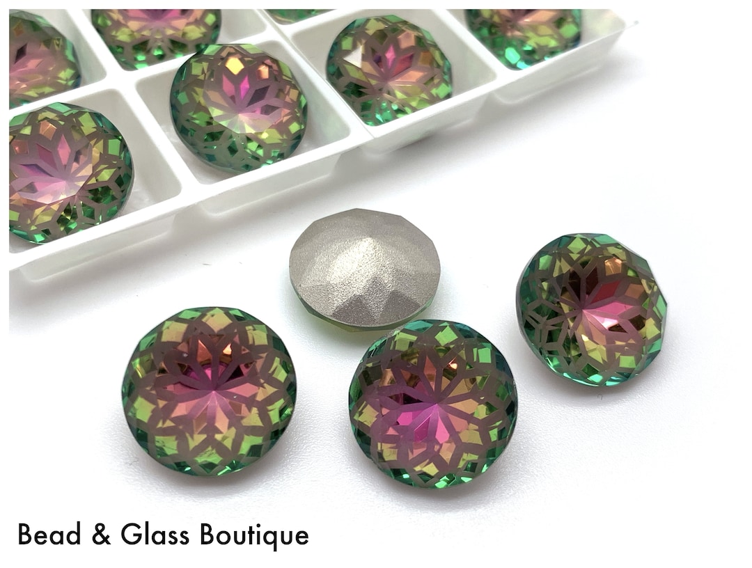 Glass Rhinestone - Lotus Chaton - 14mm Round - Light Vitrail Rose ...