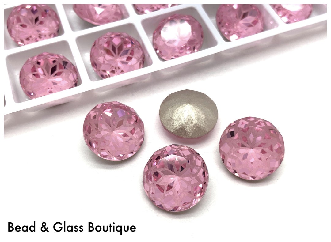Glass Rhinestone - Lotus Chaton - 14mm Round - Light Rose (foiled), 4 ...