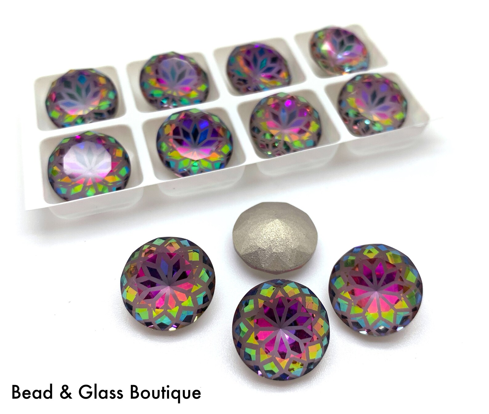 Glass Rhinestone - Lotus Chaton - 14mm Round - Volcano (foiled), 4 ...