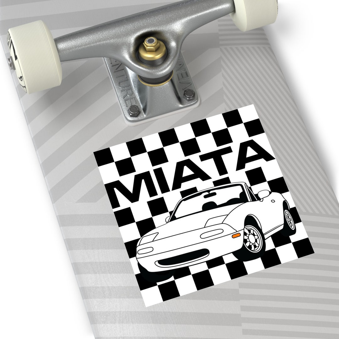 White Mazda Miata 5 Square Vinyl Sticker MX5 NA MK1 Roadster Checkered ...