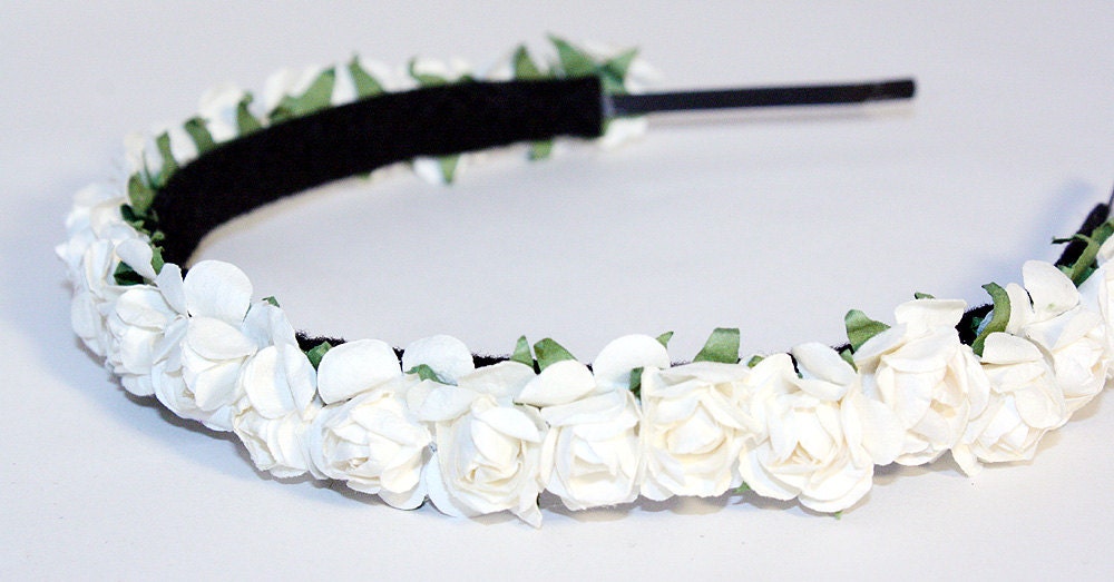 White Paper Rose Flower Headband Wedding Mulberry Flower Girl | Etsy