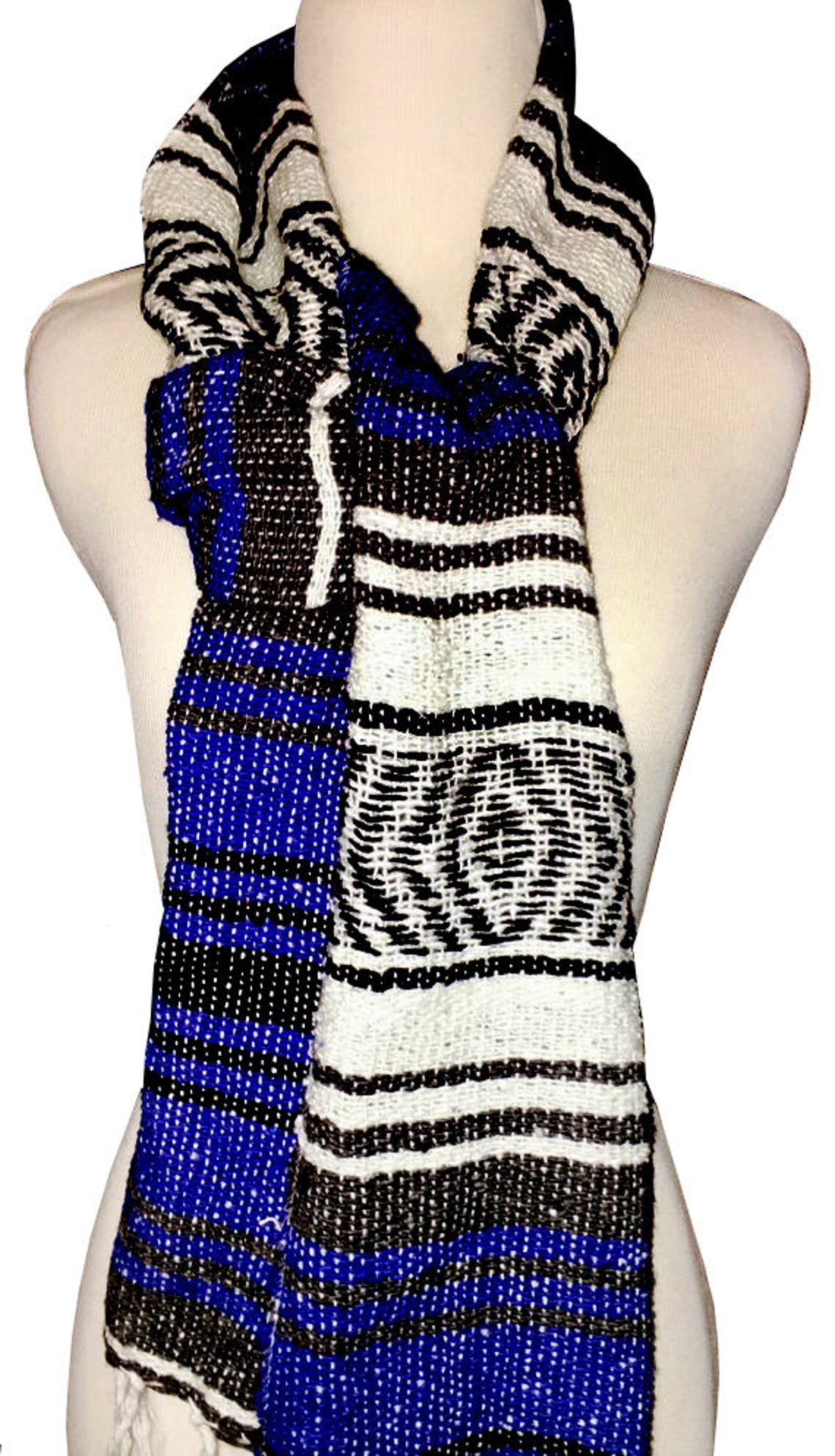 Mexican Serape Scarf Wrap Blanket Scarves Blue Black White - Etsy