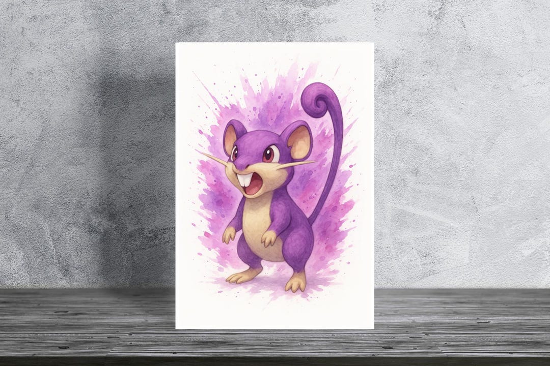 Rattata Watercolor Pokémon Printable – Bold Purple Rat Wall Art for ...
