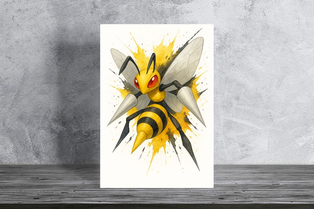 Fierce Watercolor Beedrill Art Print – Bold Bug-type Pokémon Decor for ...