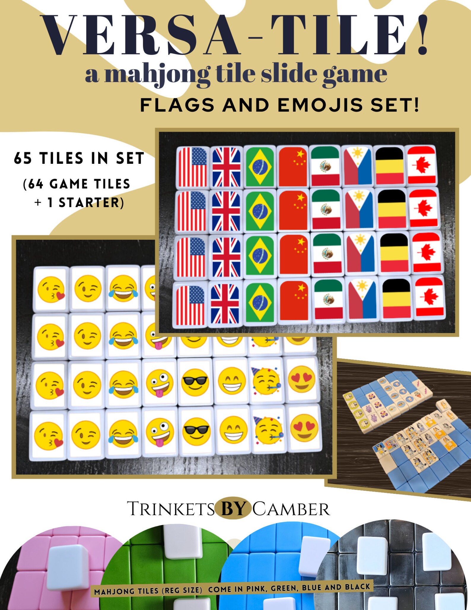 Flags and Emojis Mahjong Tile Game Popular Tile Match Game Custom Made ...