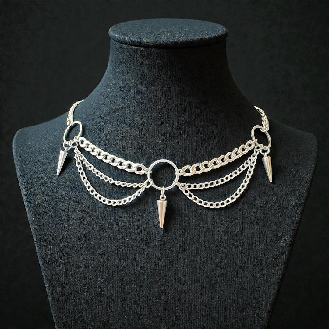Goth Spike Choker, Stainless Steel Layered Chains - Etsy