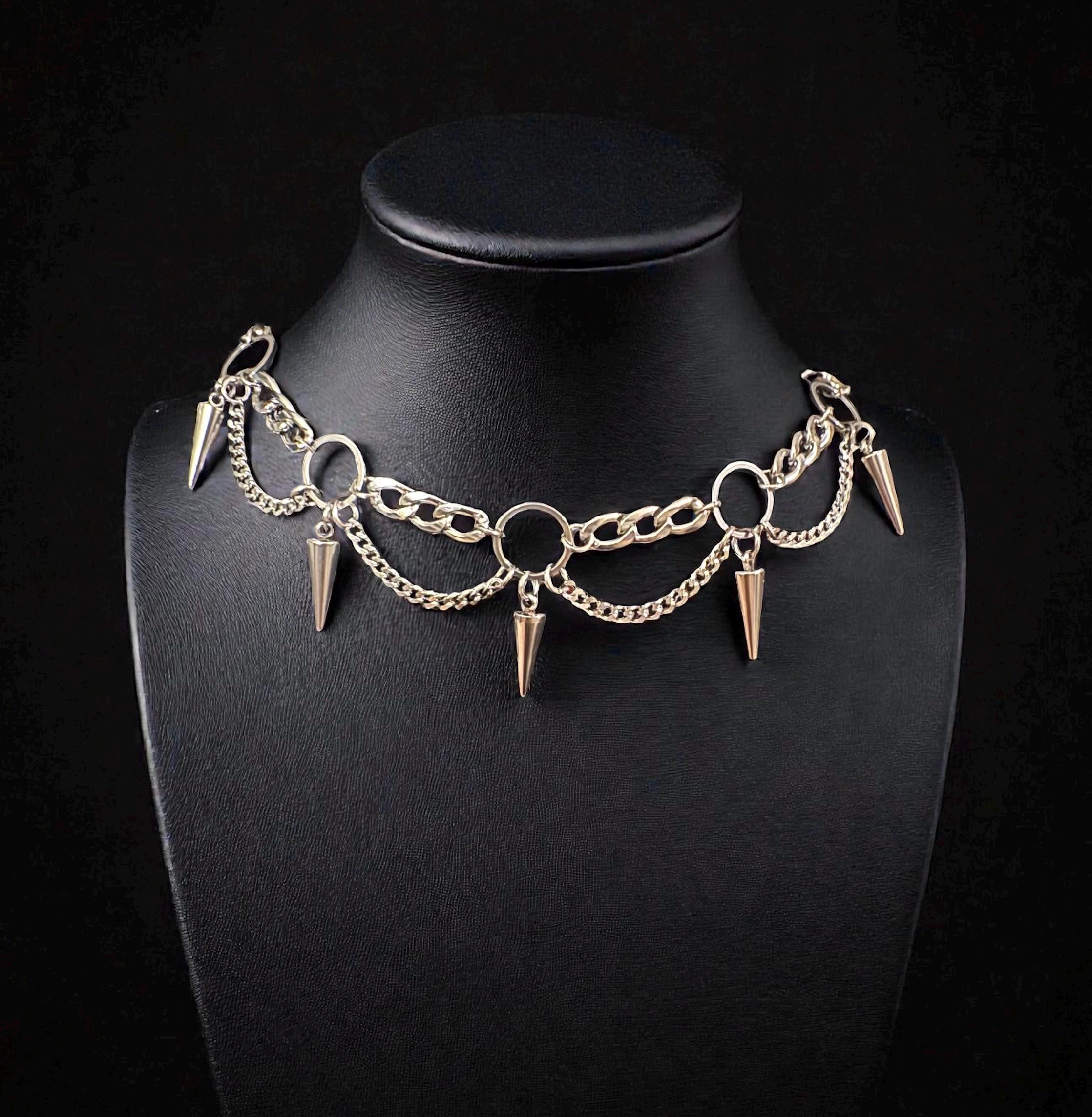 Goth Spike Choker, Stainless Steel Layered Chains - Etsy