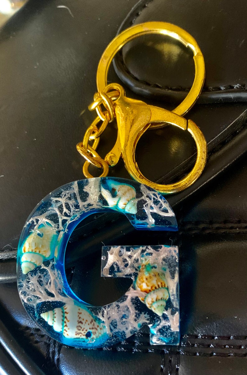 Handmade Resin Alphabet Letter G Keychain, Keyring, Sea Life Makes a ...
