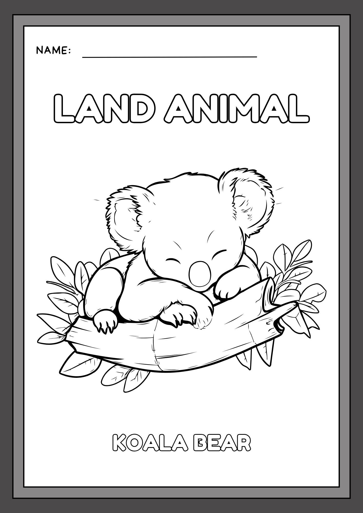 Land Animals Coloring Pages – Printable Black & White Activity ...