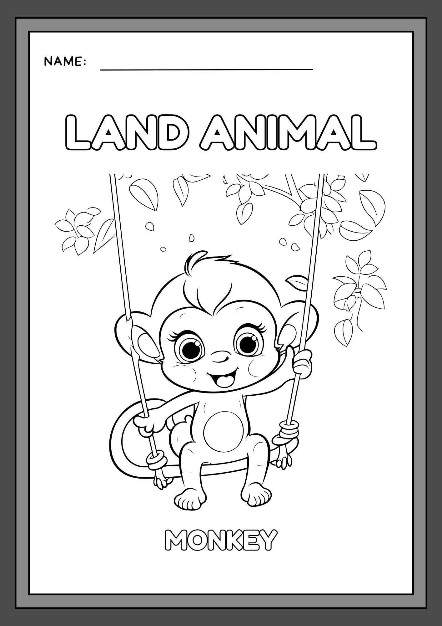 Land Animals Coloring Pages – Printable Black & White Activity ...