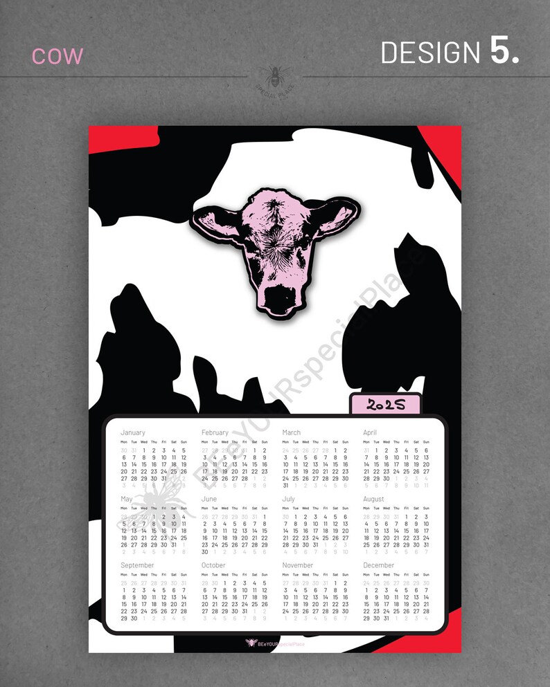 2025 Calendar / COW Design / for Animal Lovers / Printable in A4, A5 ...