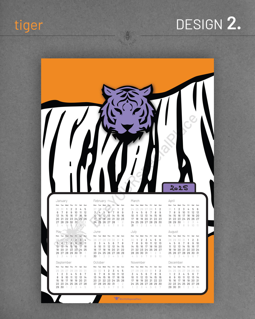 2025 Calendar / TIGER Design / for Animal Lovers / Printable in A4, A5 ...