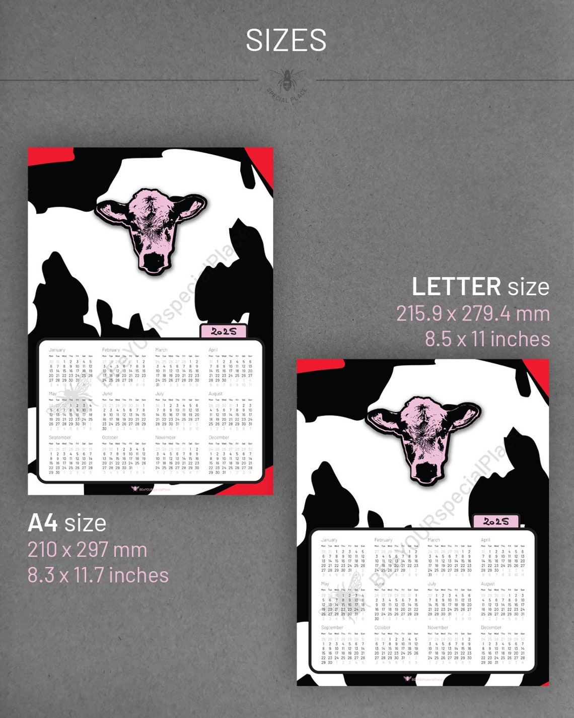 2025 Calendar / COW Design / for Animal Lovers / Printable in A4, A5 ...