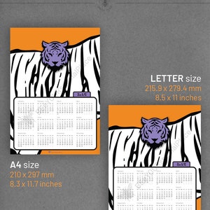 2025 Calendar / TIGER Design / for Animal Lovers / Printable in A4, A5 ...