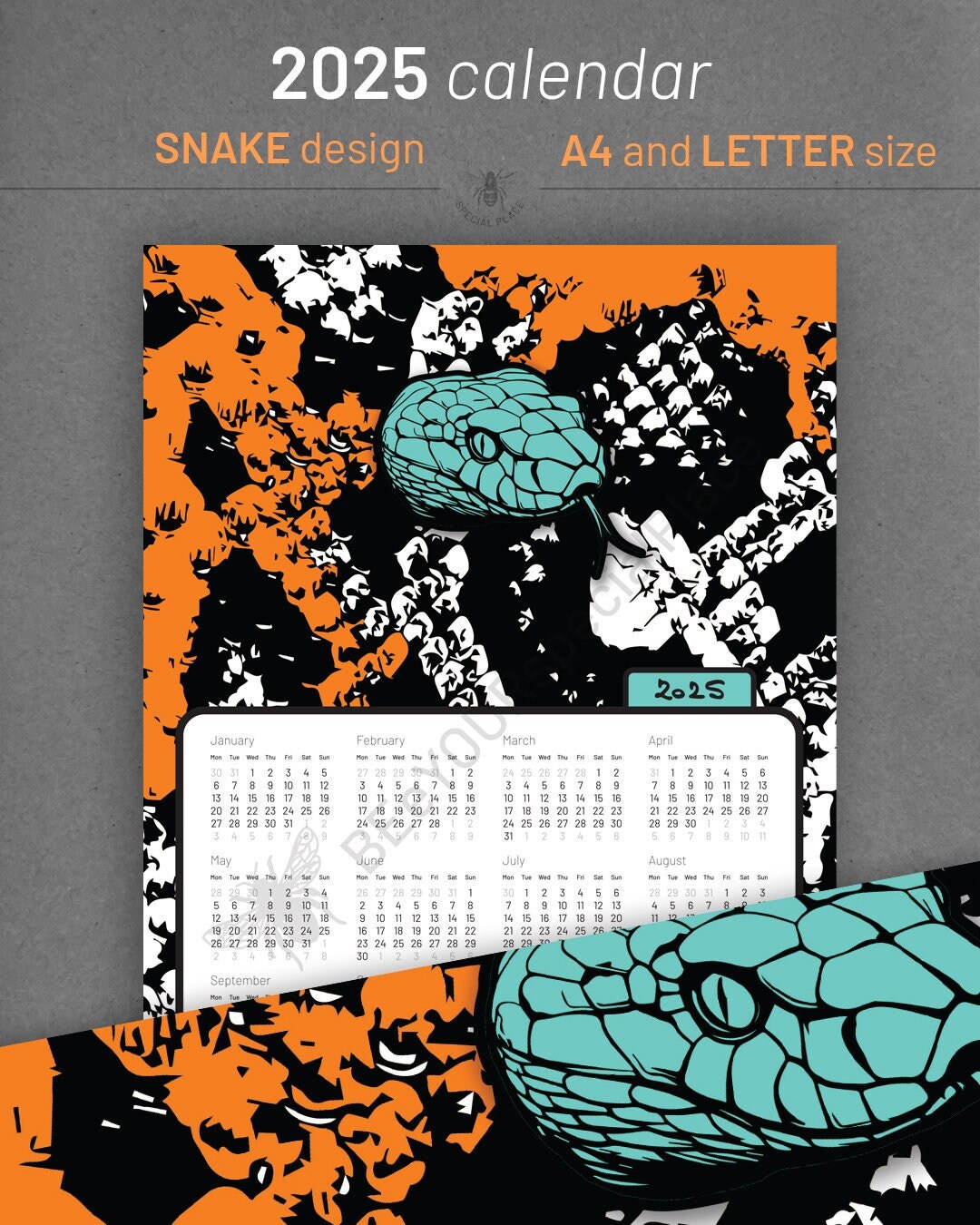 2025 Calendar / SNAKE Design / for Animal Lovers / Printable in A4, A5 ...