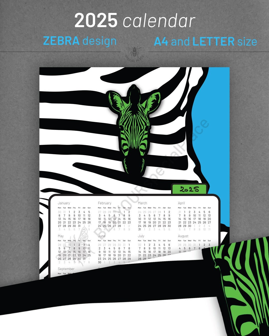 2025 Calendar / ZEBRA Design / for Animal Lovers / Printable in A4, A5 ...