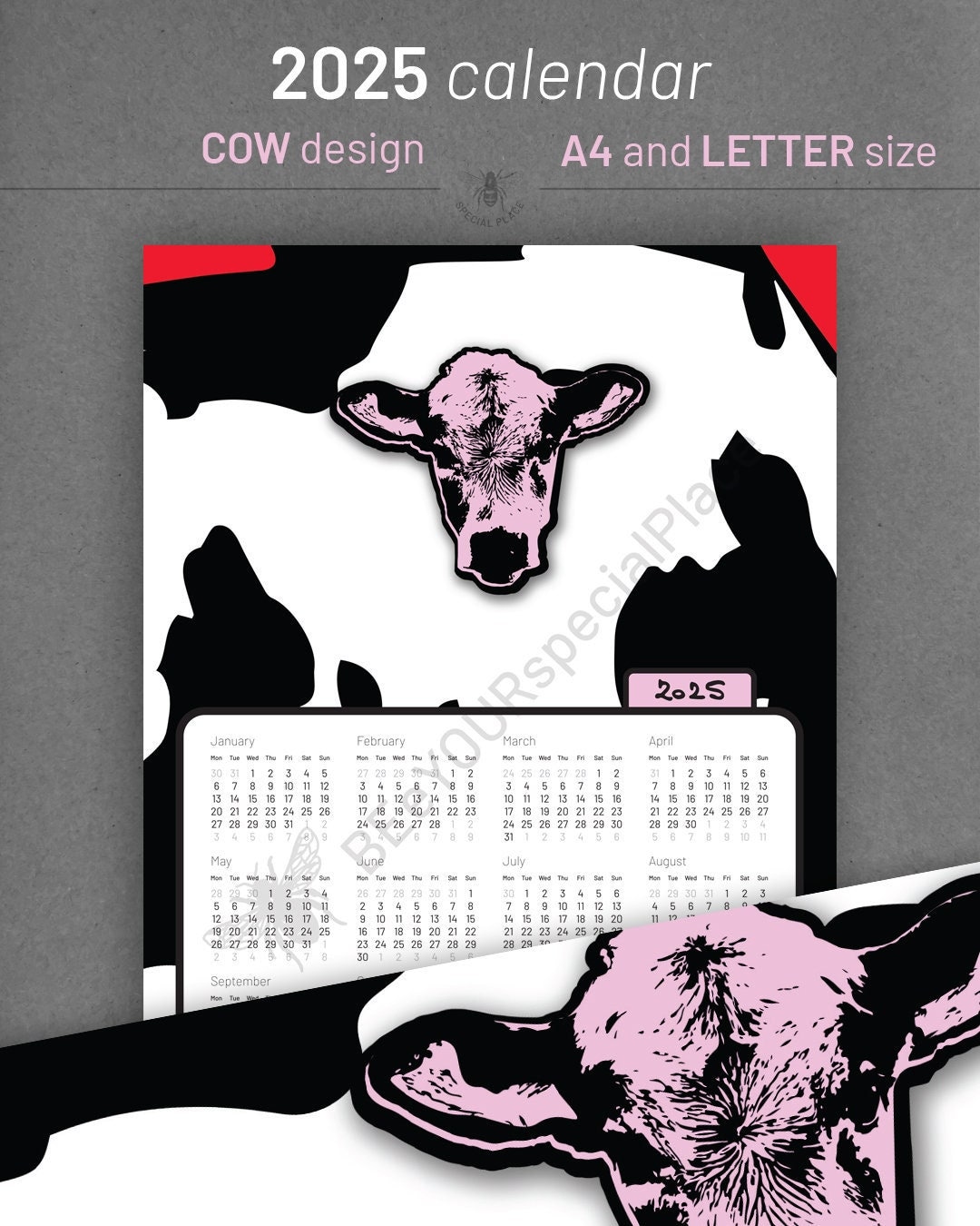 2025 Calendar / COW Design / for Animal Lovers / Printable in A4, A5 ...