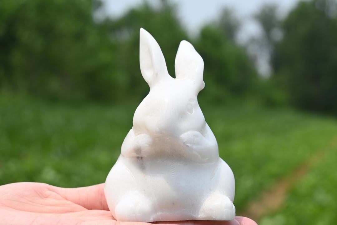 4'' Natural Carved Quartz White Jade Rabbit,crystal Rabbit Carved ...