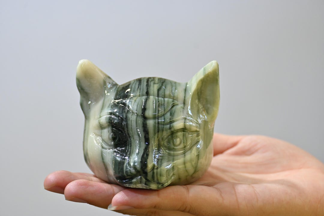 0.5kg Natural Carved Jade Stone Cat Head,quartz Crystal Skull,crystal ...