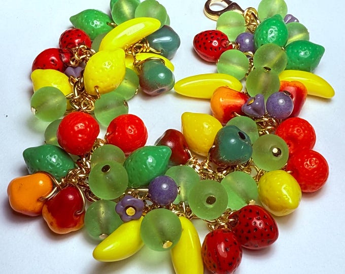 Vibrant Chunky Glass Fruit Bracelet - Retro-inspired Statement Jewelry ...