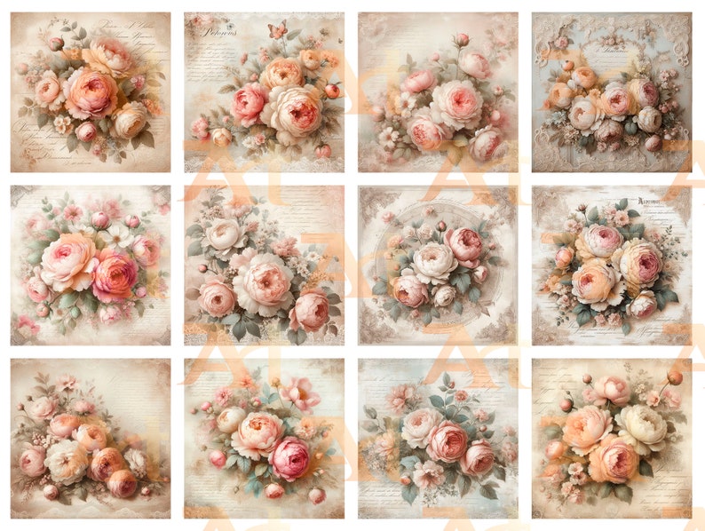 Romantic Shabby Chic Seamless Wallpaper With Faded Roses, Peonies ...