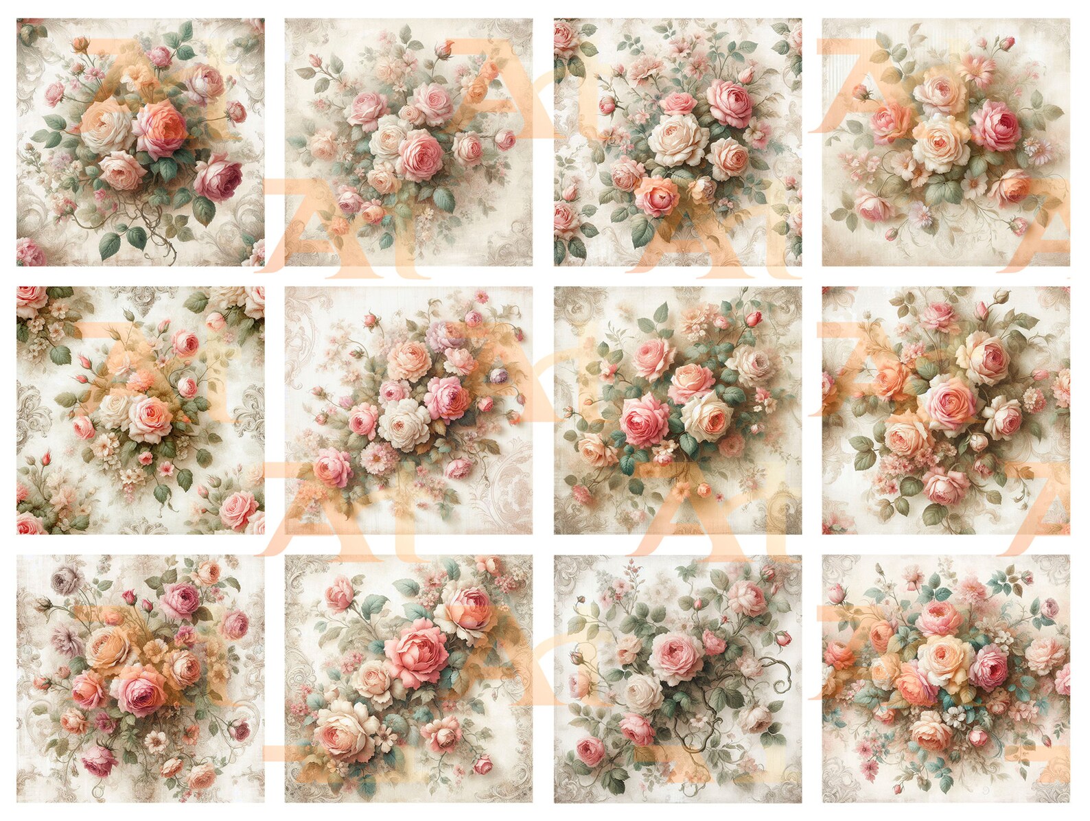 Seamless Shabby Chic Rose Wallpaper With Faded Pink, Ivory, and Mauve ...