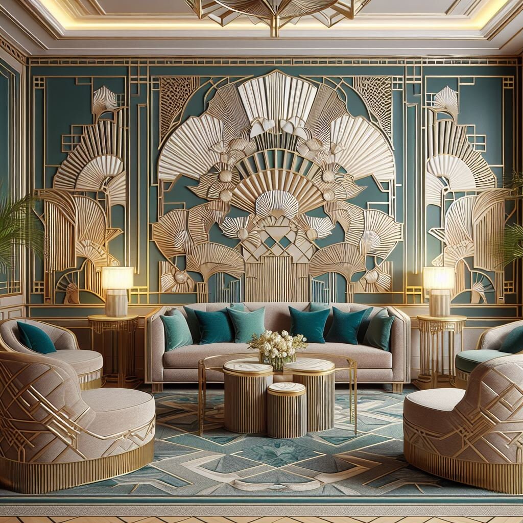 Elegant Art Deco Seamless Wallpaper Fan Shapes, Zigzags, Linear ...