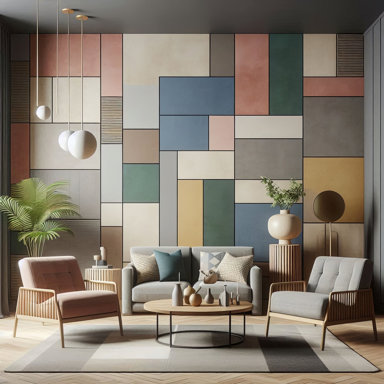 Seamless Wallpaper Design With Abstract Rectangular Color Blocks in ...