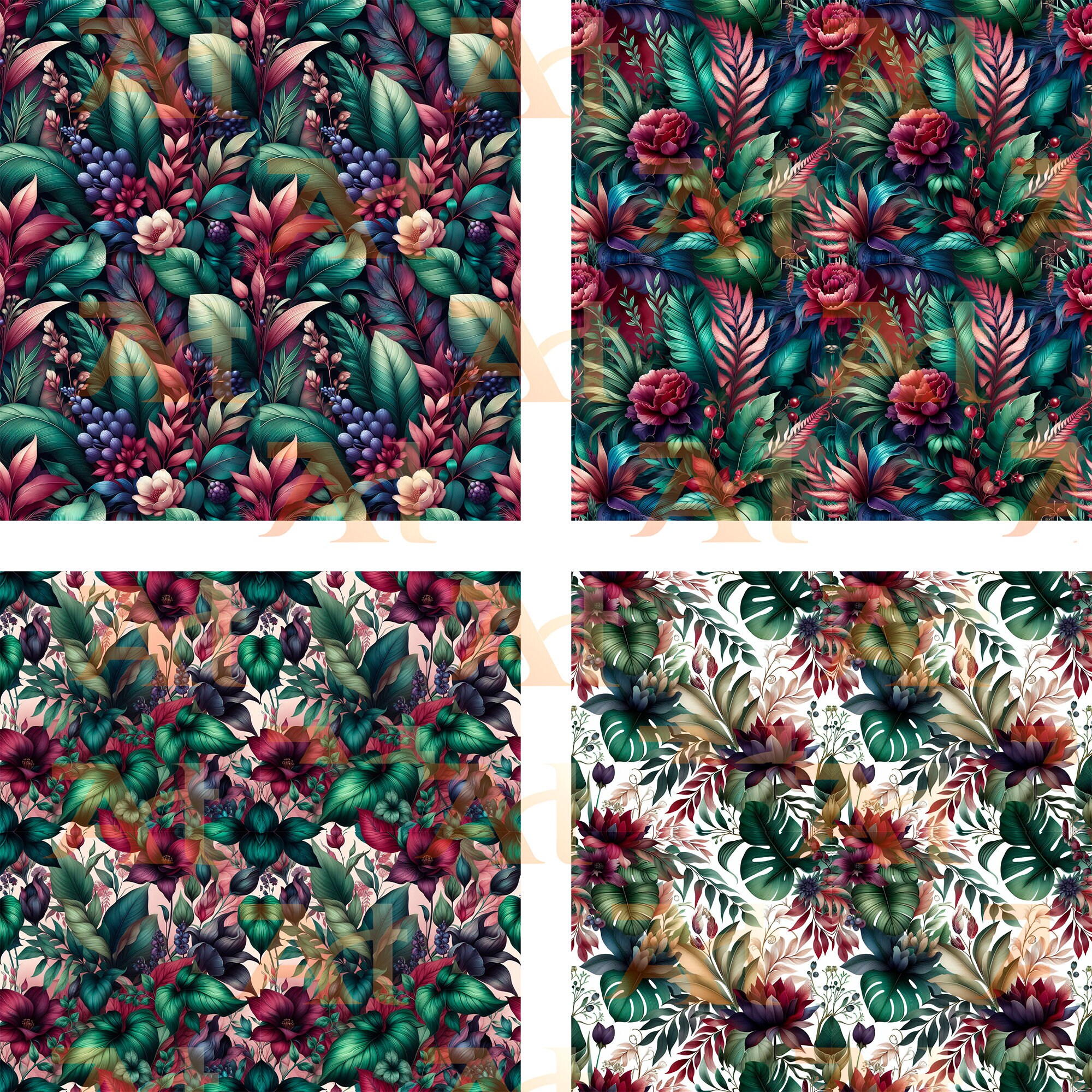 Luxurious Botanical Seamless Wallpaper - Lush Leaves and Flowers in ...