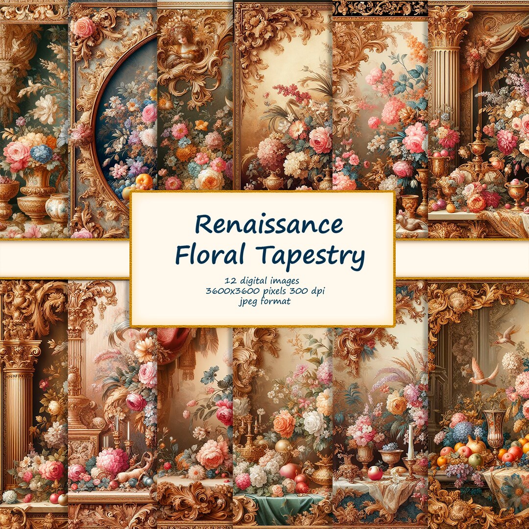 Opulent Renaissance Baroque Floral Still Life Digital Tapestry ...