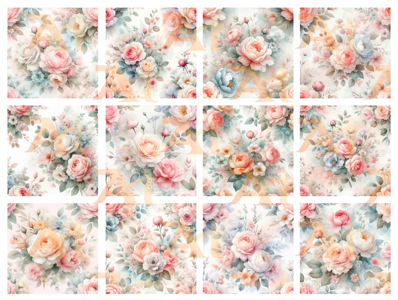 Seamless Romantic Watercolor Roses and Peonies Wallpaper in Soft Pastel ...