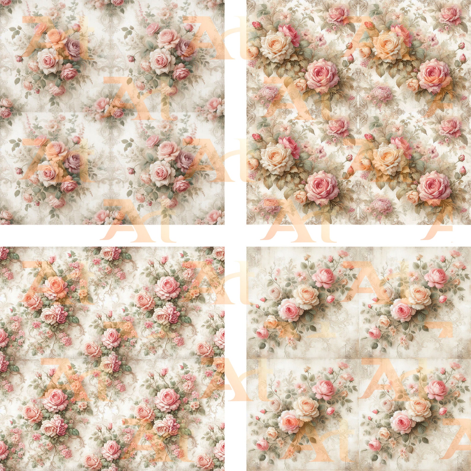 Seamless Shabby Chic Rose Wallpaper With Faded Pink, Ivory, and Mauve ...