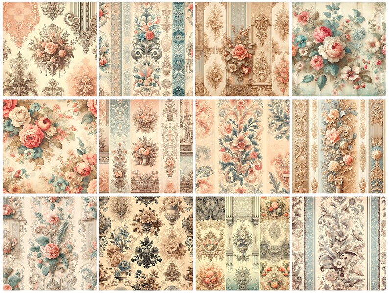 Vintage Floral Damask Wallpaper-digital Paper Pack-shabby Chic ...