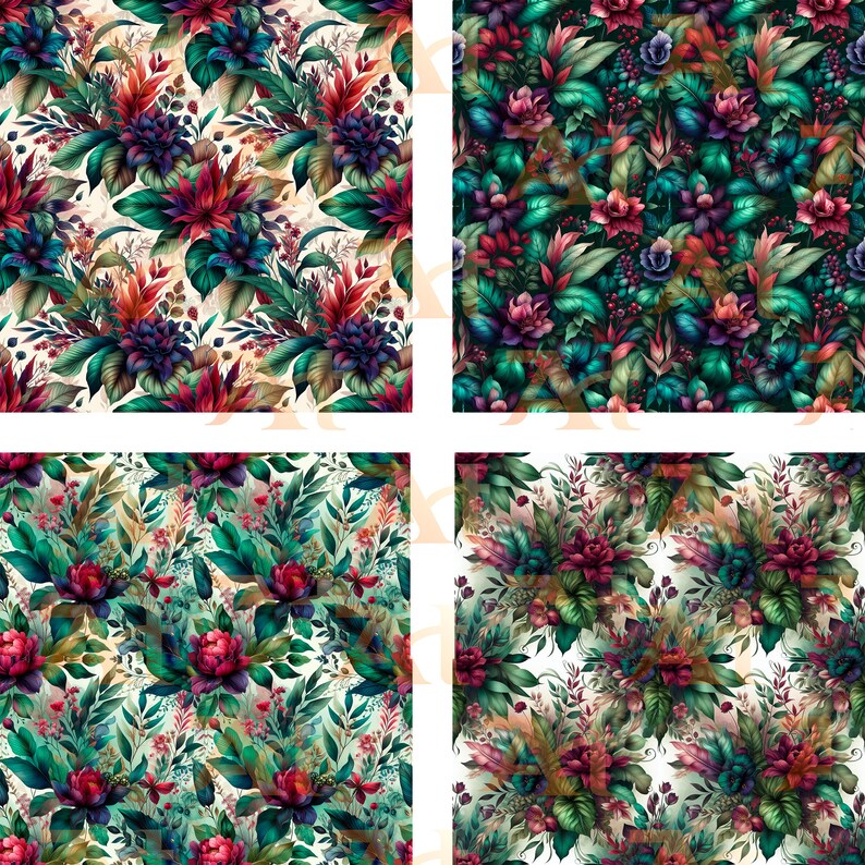 Luxurious Botanical Seamless Wallpaper - Lush Leaves and Flowers in ...