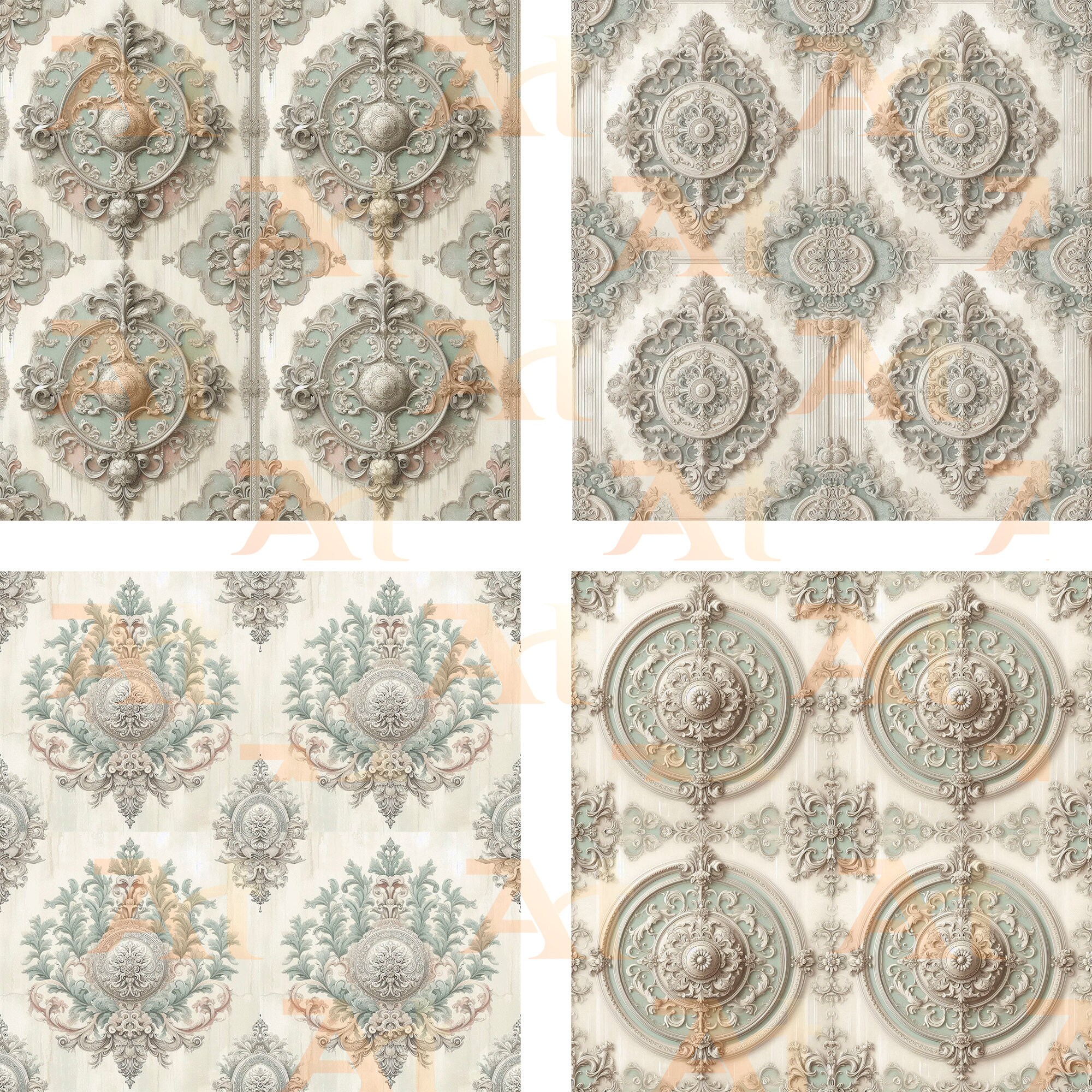 Elegant Shabby Chic Seamless Wallpaper With Antique Medallions ...