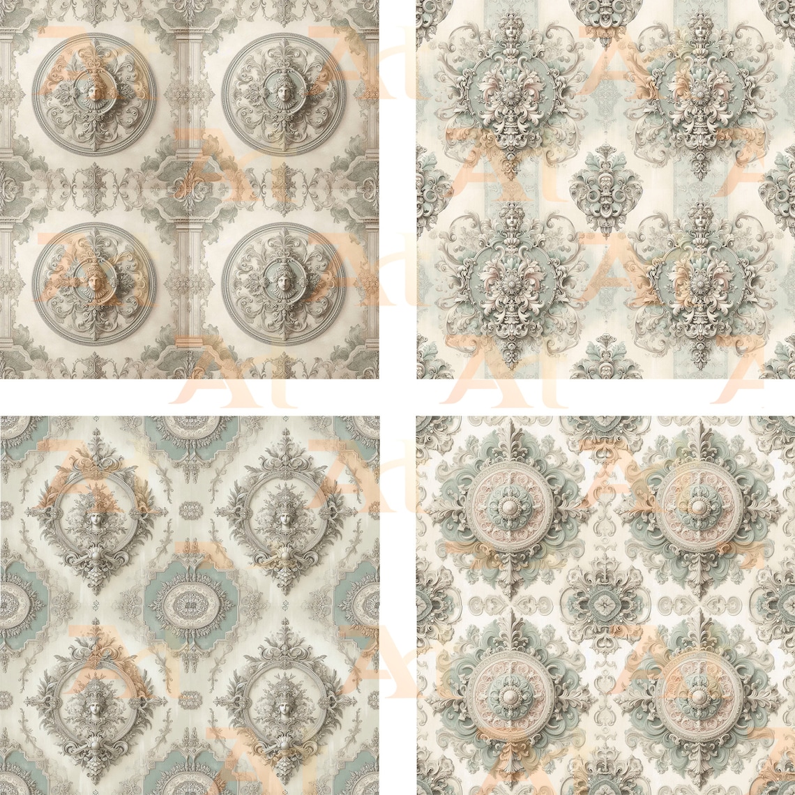 Elegant Shabby Chic Seamless Wallpaper With Antique Medallions ...