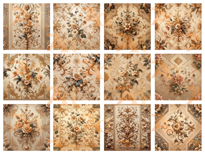 Renaissance-inspired Seamless Wallpaper With Intricate Floral Vines and ...