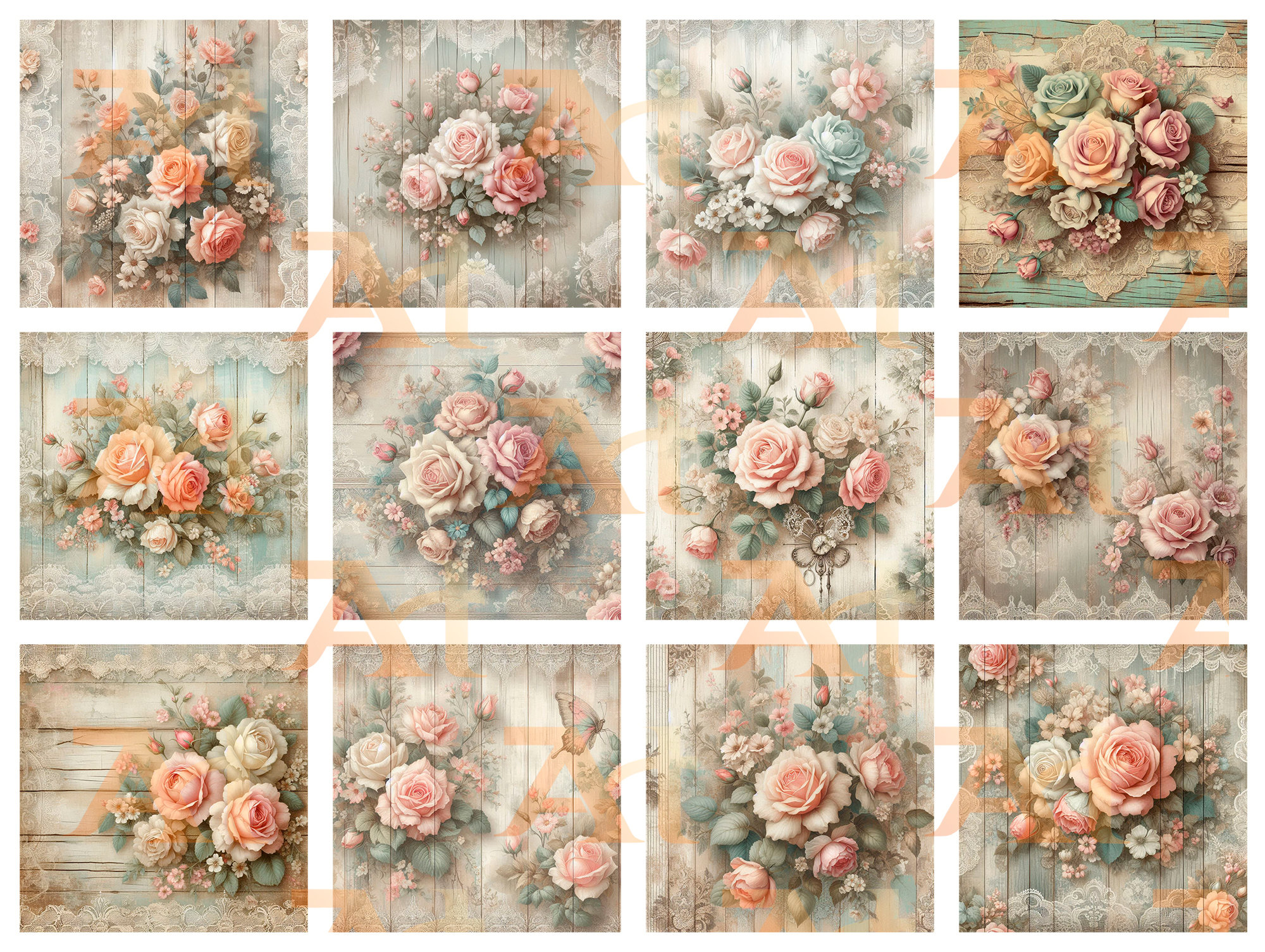 Seamless Shabby Chic Wallpaper With Faded Pastel Roses and Delicate ...
