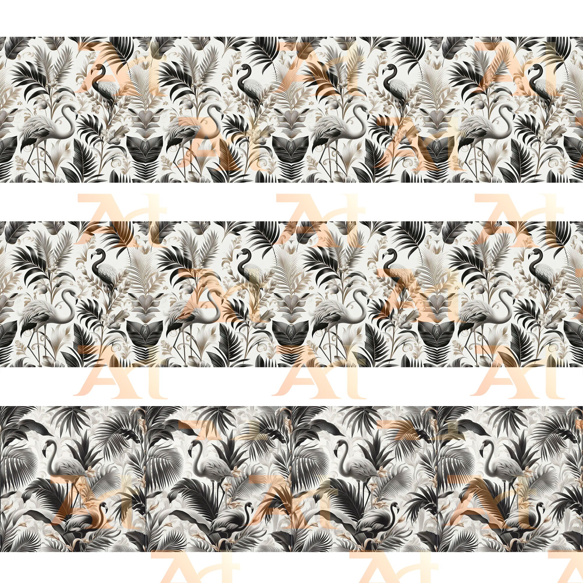 Hollywood Regency Palm Wallpaper - Chic Black & White, Metallic Gold ...