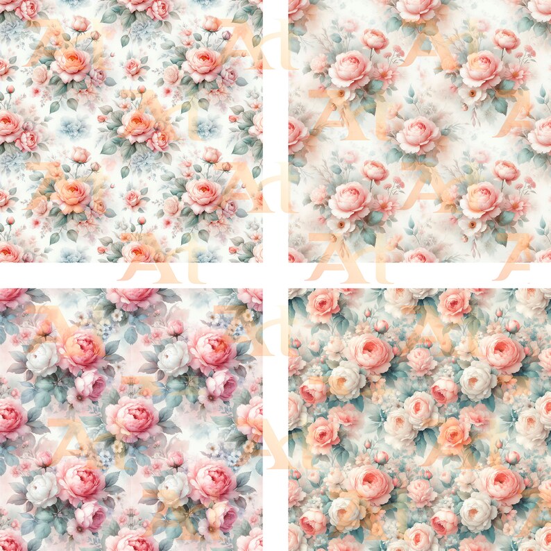 Seamless Romantic Watercolor Roses and Peonies Wallpaper in Soft Pastel ...